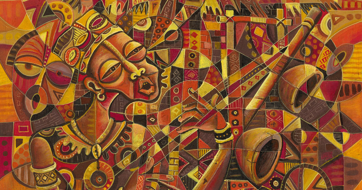 Mvet Player 2 giclée art print | Art Cameroon African Paintings